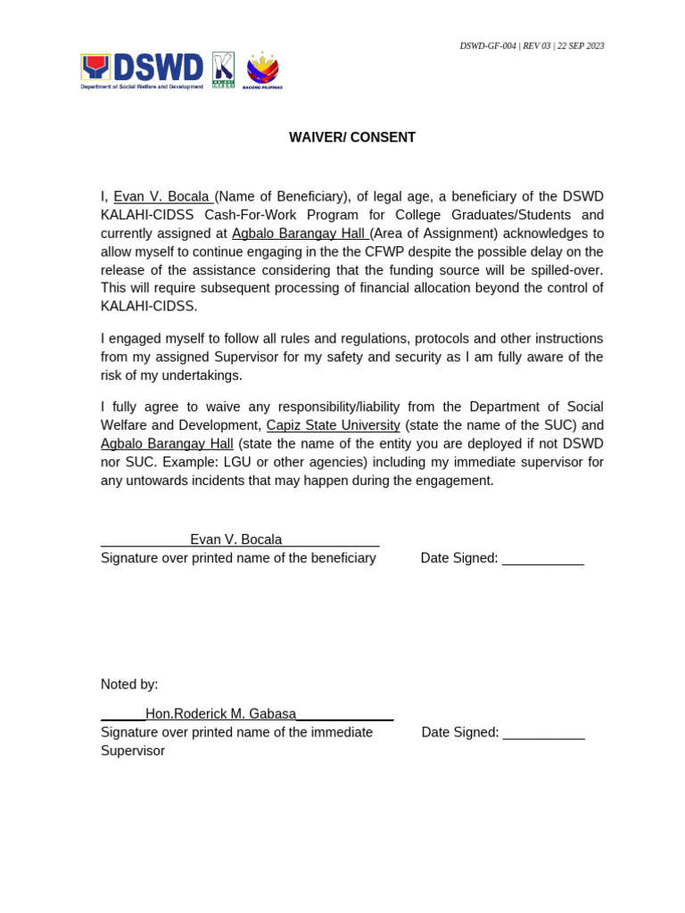 DSWD Cash-For-Work Program Waiver | PDF | Finance & Money Management