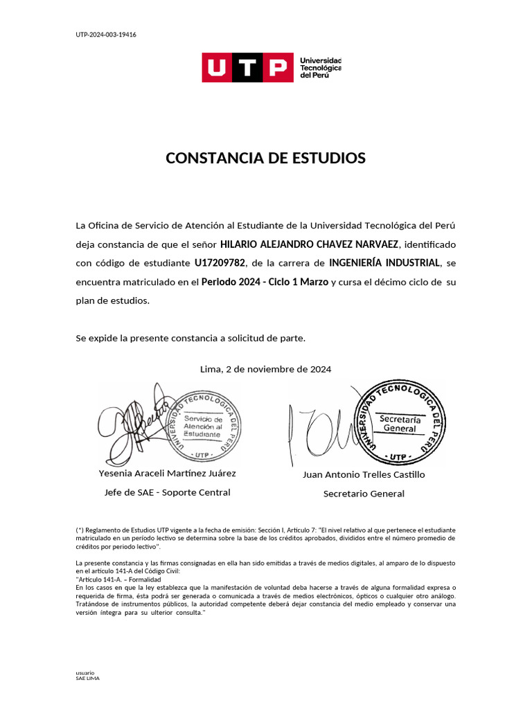 Constancia de Estudios | PDF