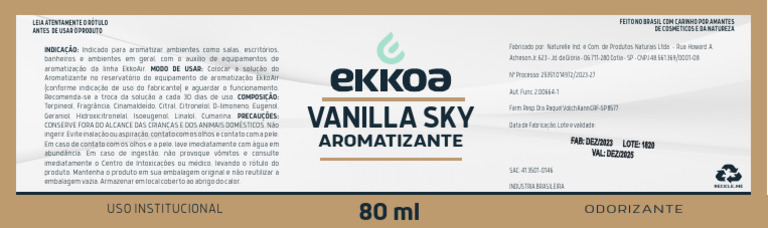 Rotulo Frasco EA80 - VANILLA - SKY | PDF | Casa e Jardim