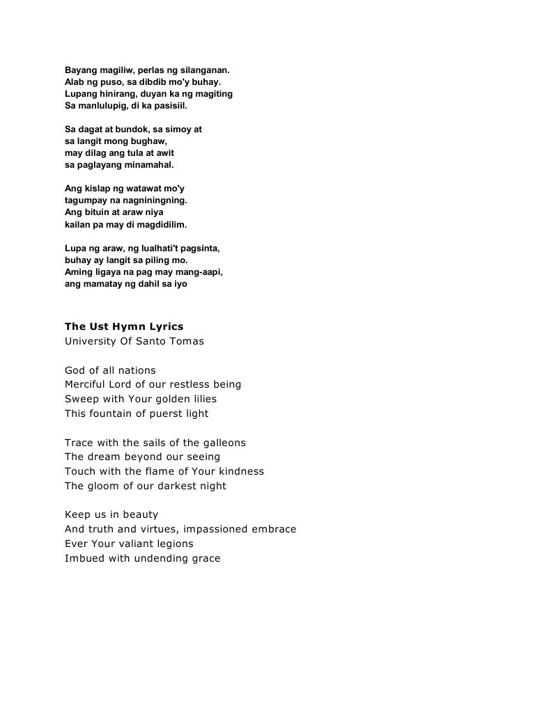UST Hymn Lyrics and Variants | PDF