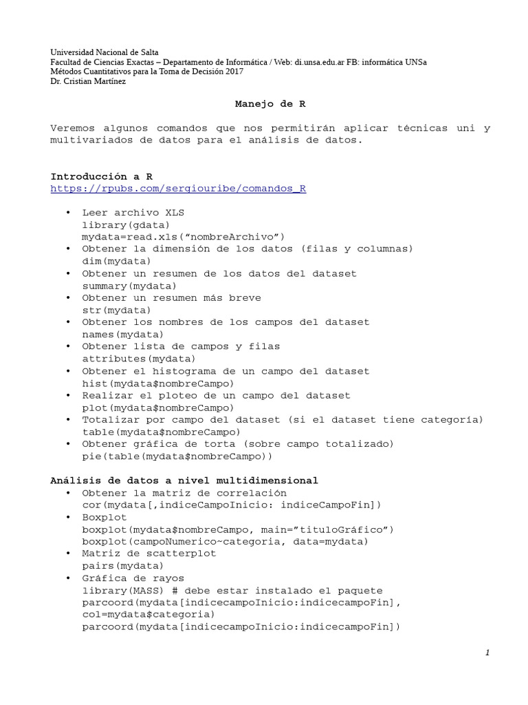 MCTD2018 Comandos R | PDF | Matemáticas Aplicadas | Informática
