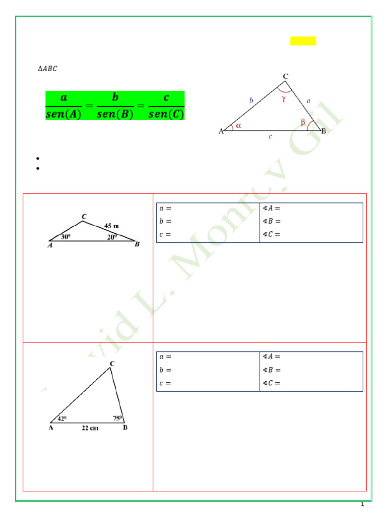 LEY DE SENOS | PDF | Triángulo | Geometría Elemental