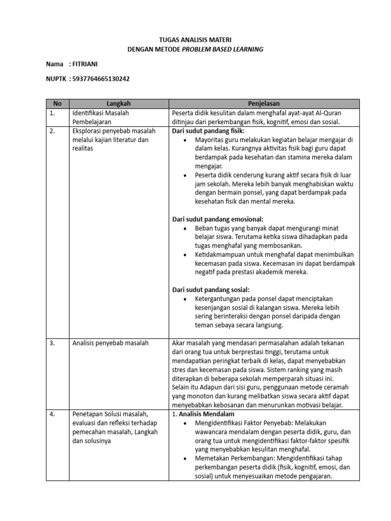 Tugas Analisis Materi PBL | PDF