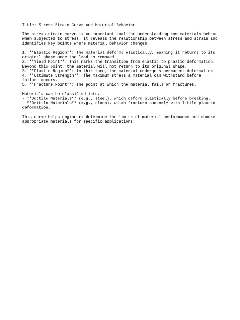 Stress-Strain Curve and Material Behavior | PDF