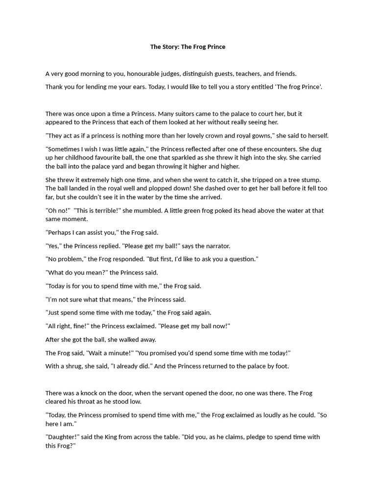Storytelling Text, The Frog Prince | PDF
