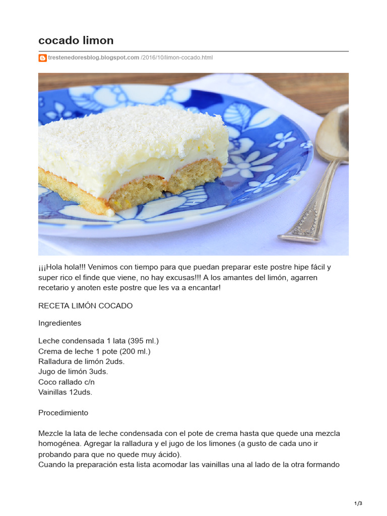Postre Fácil de Limón y Coco | PDF | Cocina, comidas y vino | Salud y bienestar