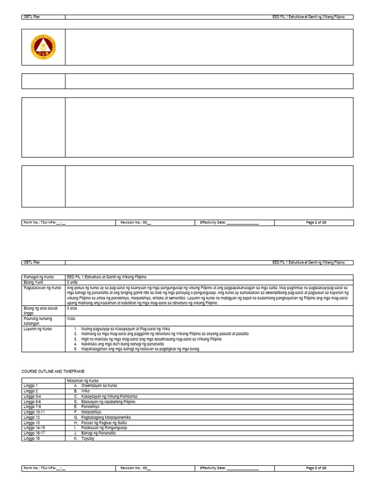 Eed Fil 1 Estruktura at Gamit NG Wikang Filipino 2024 | PDF