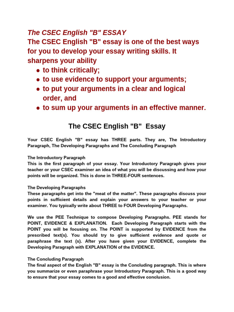 The CSEC English - B - ESSAY Notes | PDF | Foreign Language Studies