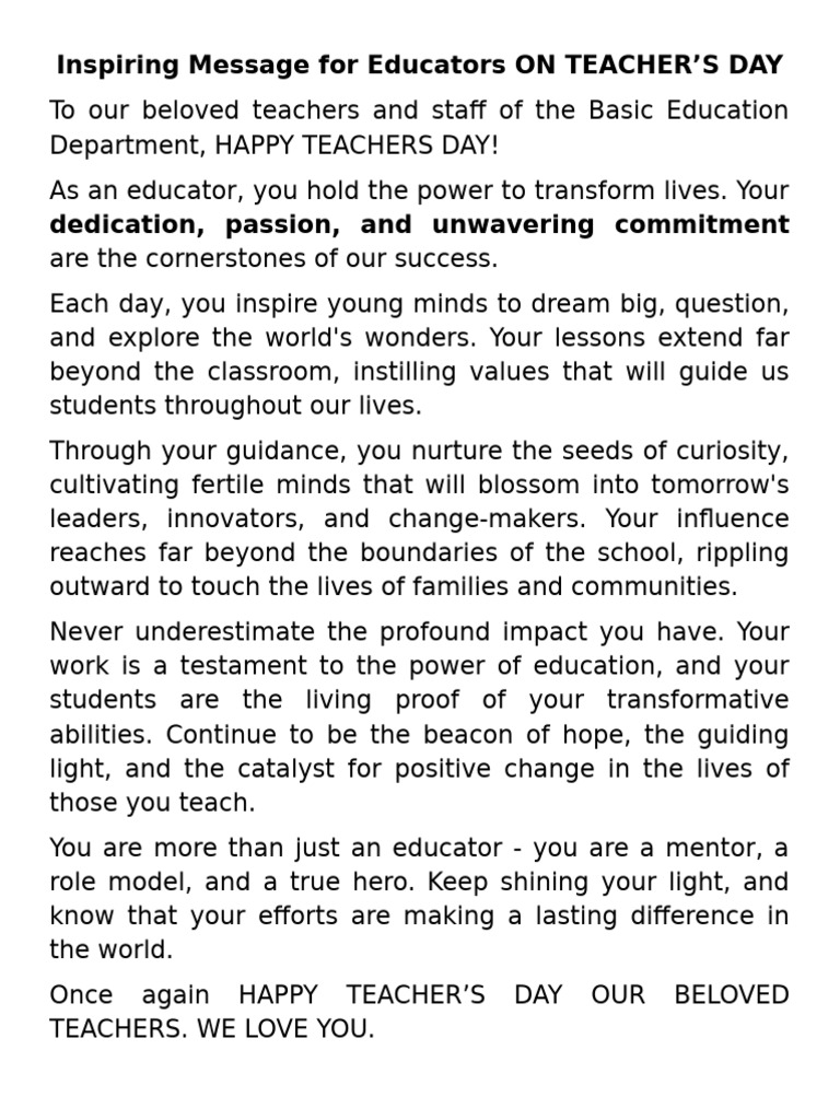Inspiring Message for Educators | PDF