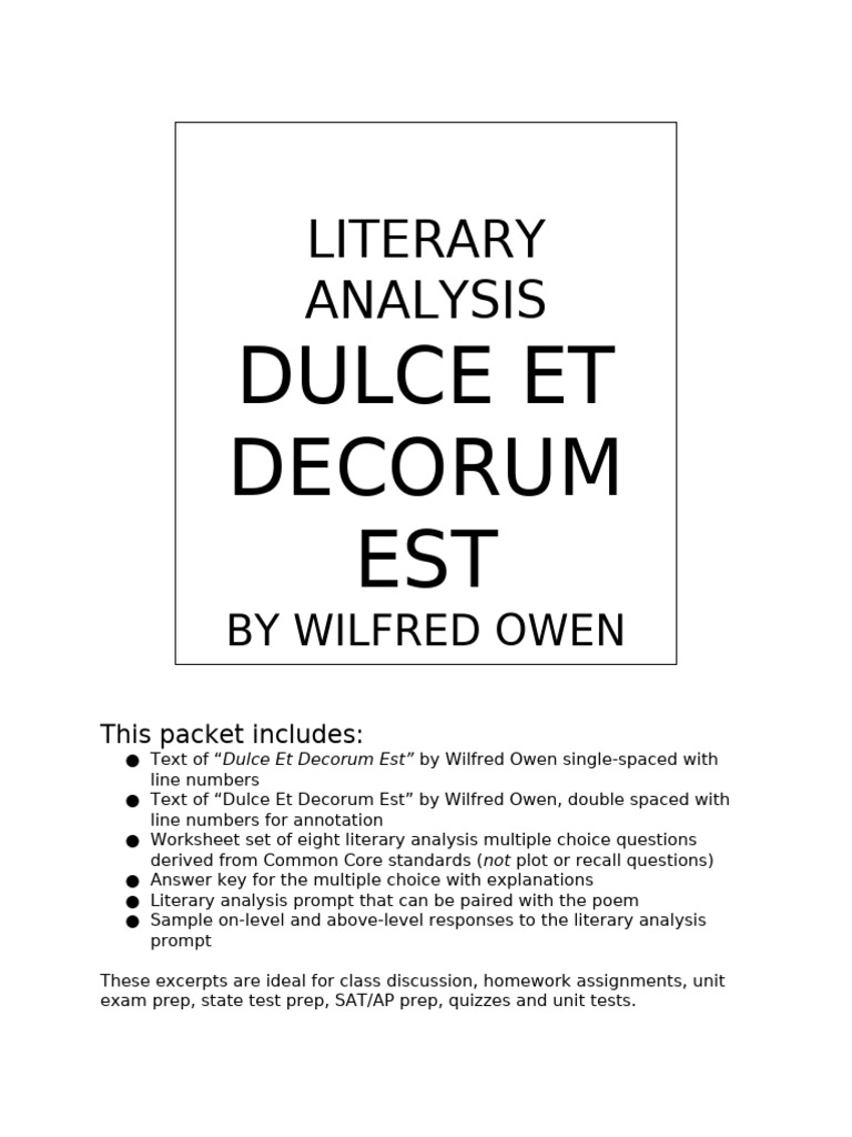 Literary Analysis of "Dulce Et Decorum Est" | PDF | Multiple Choice ...