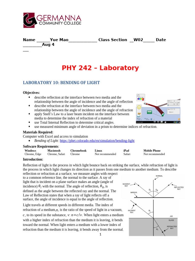 LU10_Bending of Light (1) | PDF | Refraction | Refractive Index