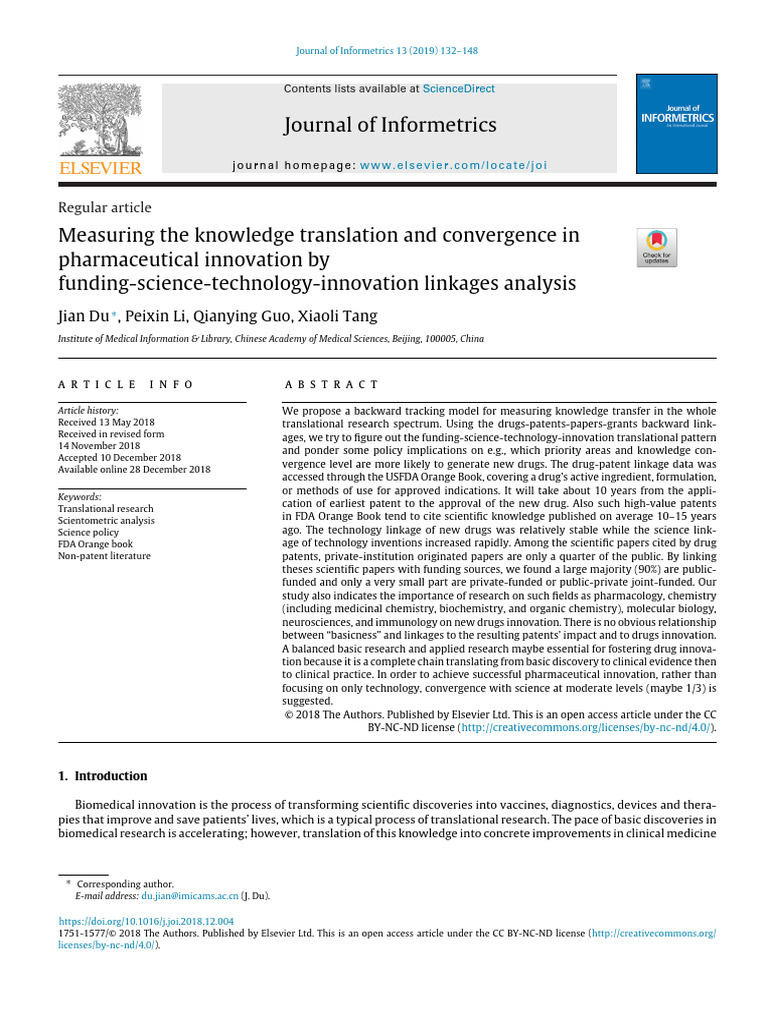 Measuring the Knowledge Translation and Convergence in Pharmaceutical Innovation by Funding ...