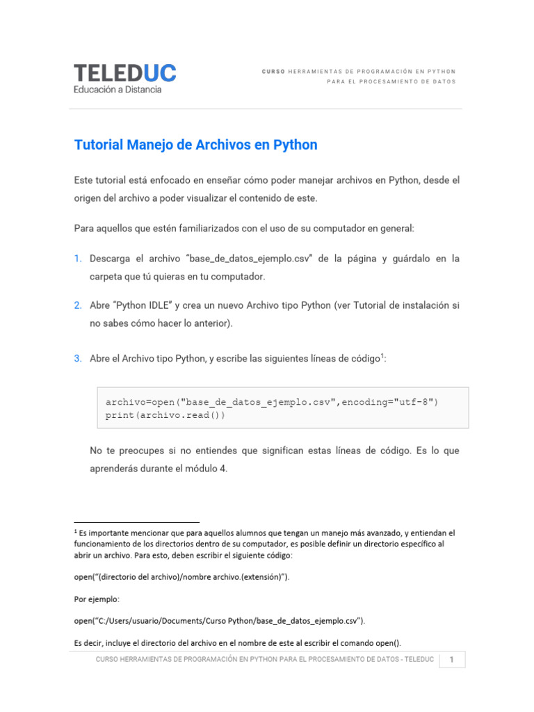 tutorial-manejo-de-archivos-en-python | PDF | Archivo de computadora | Python (lenguaje de ...