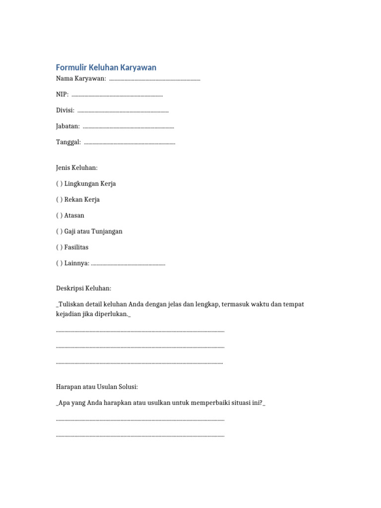 Formulir Keluhan Karyawan | PDF