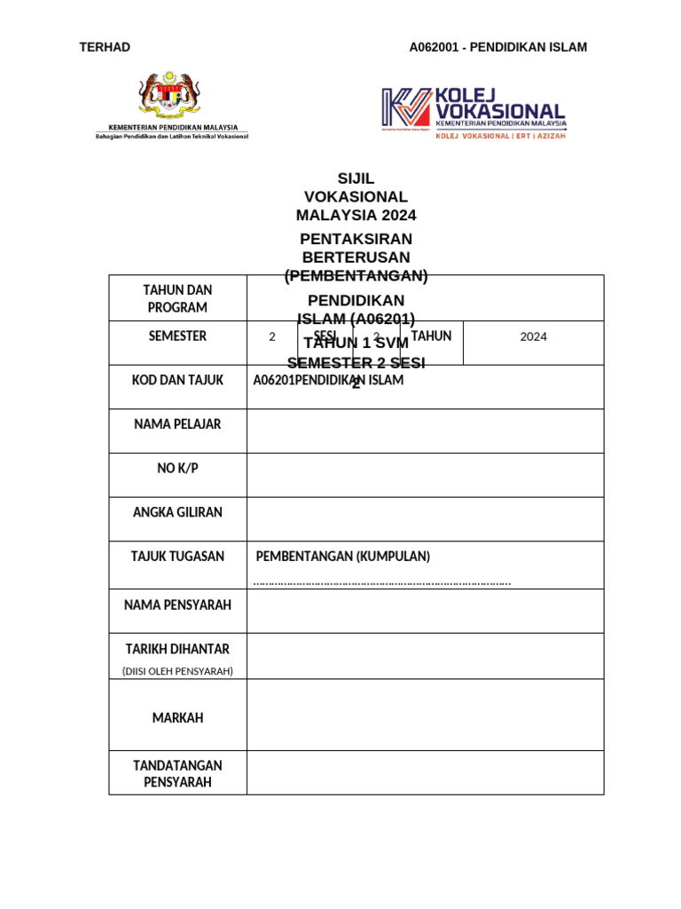 Muka Depan Pembentangan 1 SVM Sem 2 2024 | PDF