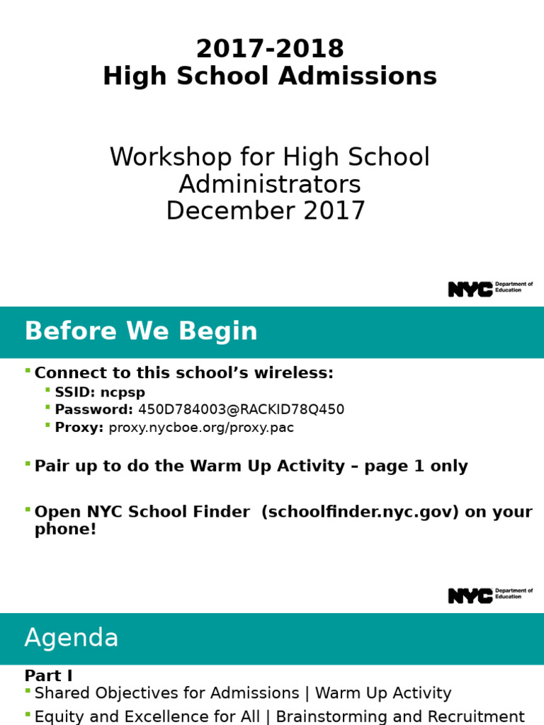 NYC High School Admissions Workshop | PDF | University And College ...