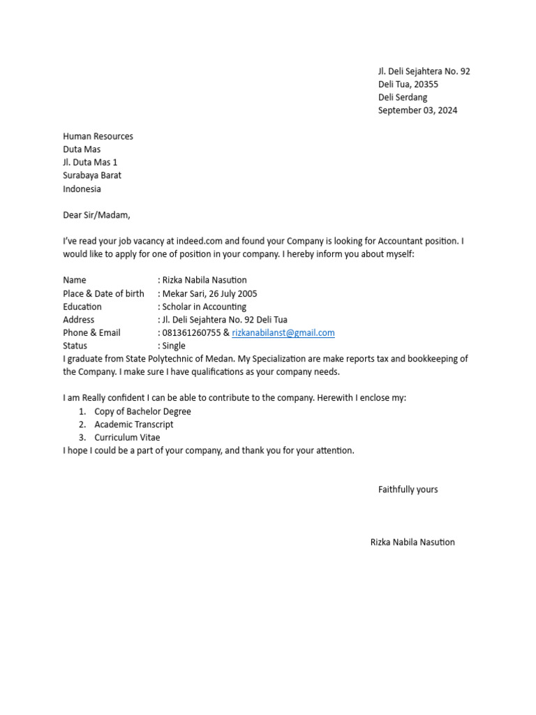 Contoh Application Letter | PDF