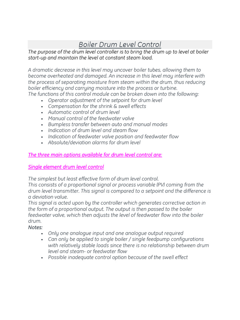 Steam Drum Level Control | PDF | Boiler | Power (Physics)