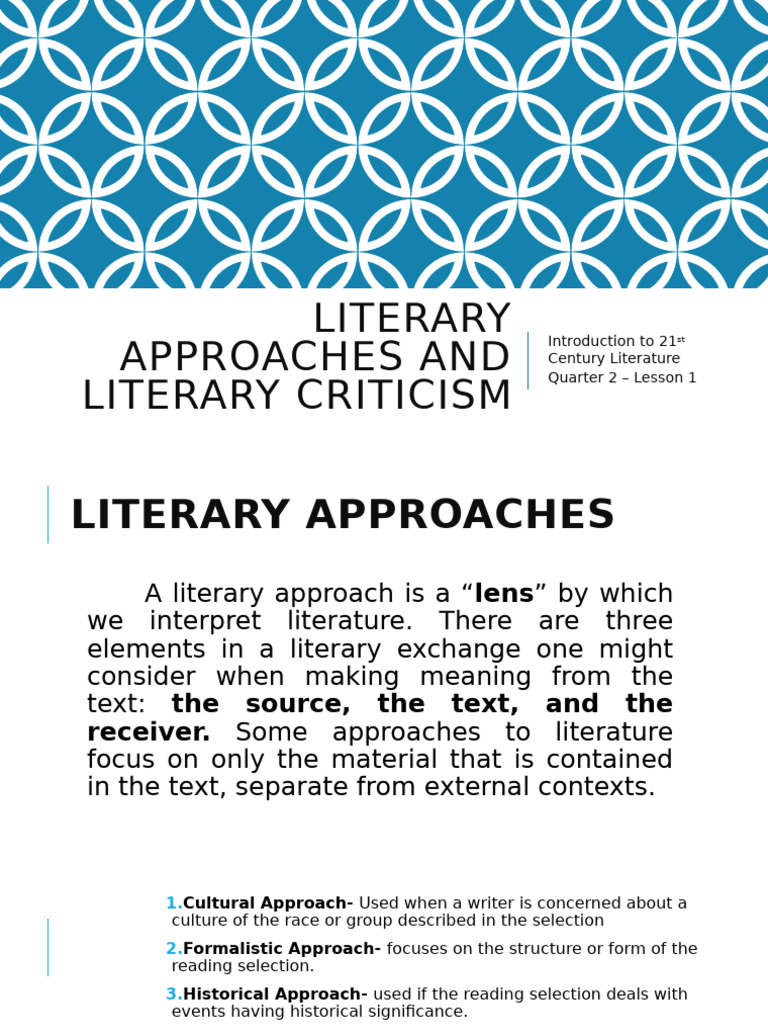 21st Century Lit Q2 Lesson 1 - Literary Approaches and Literary ...