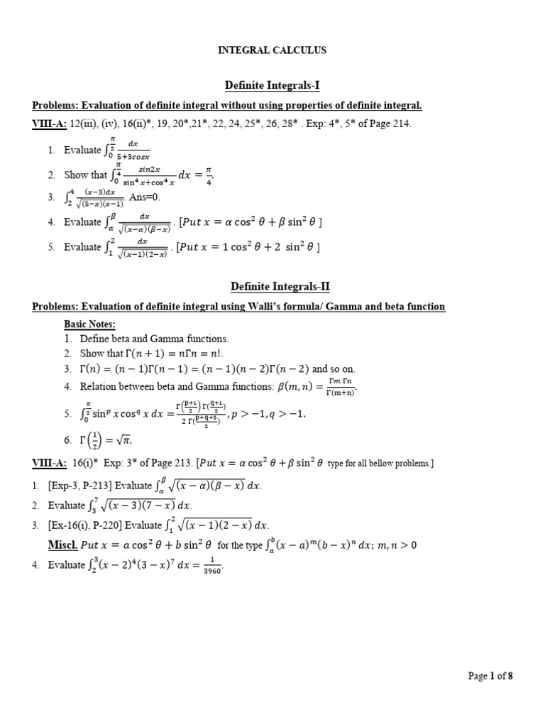 2.question List Definite Integrals | PDF | Area | Integral