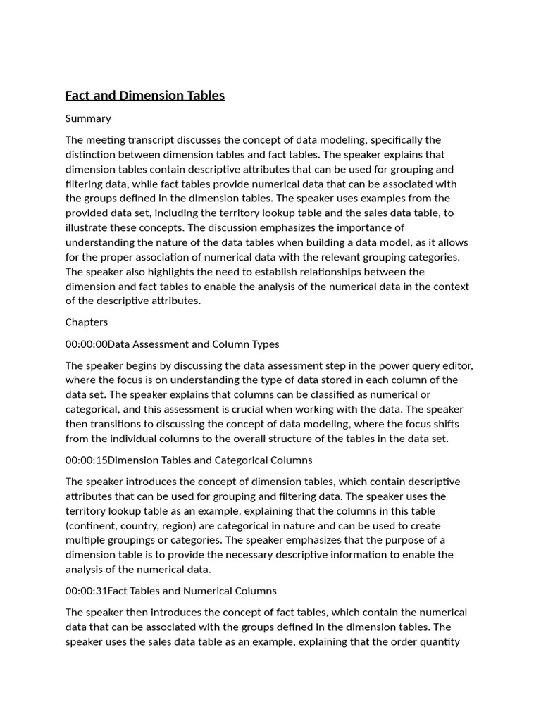 Fact and Dimension Tables | PDF | Table (Database) | Data Model