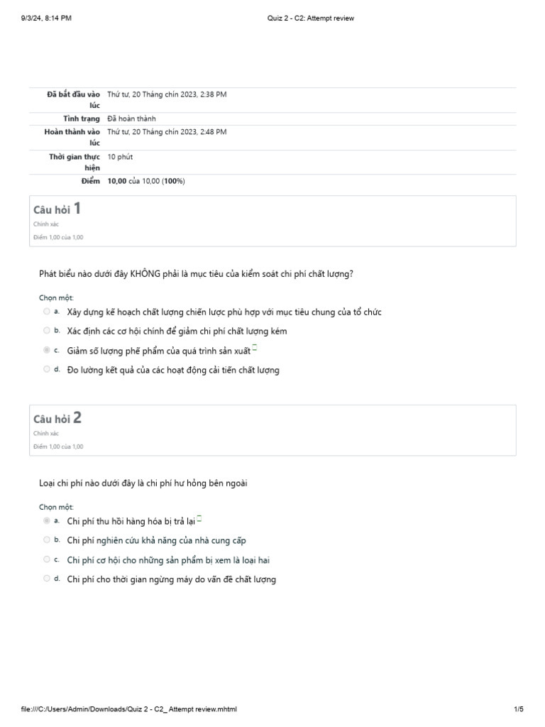 Quiz 2 - C2 - QLCL | PDF