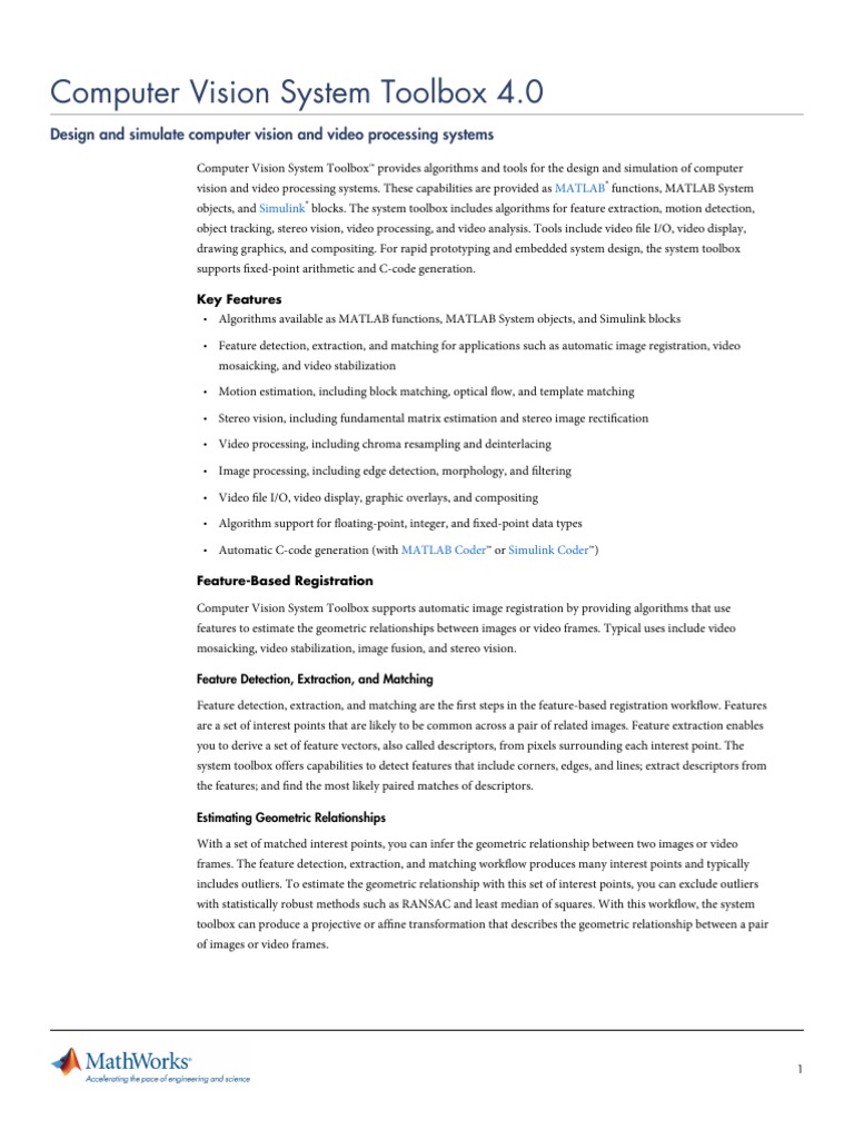 Computer Vision System Toolbox | PDF | Computer Vision | Matlab