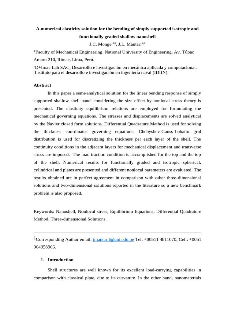 A Numerical Elasticity Solution For The Bending of Simply Supported Isotropic and Functionally ...