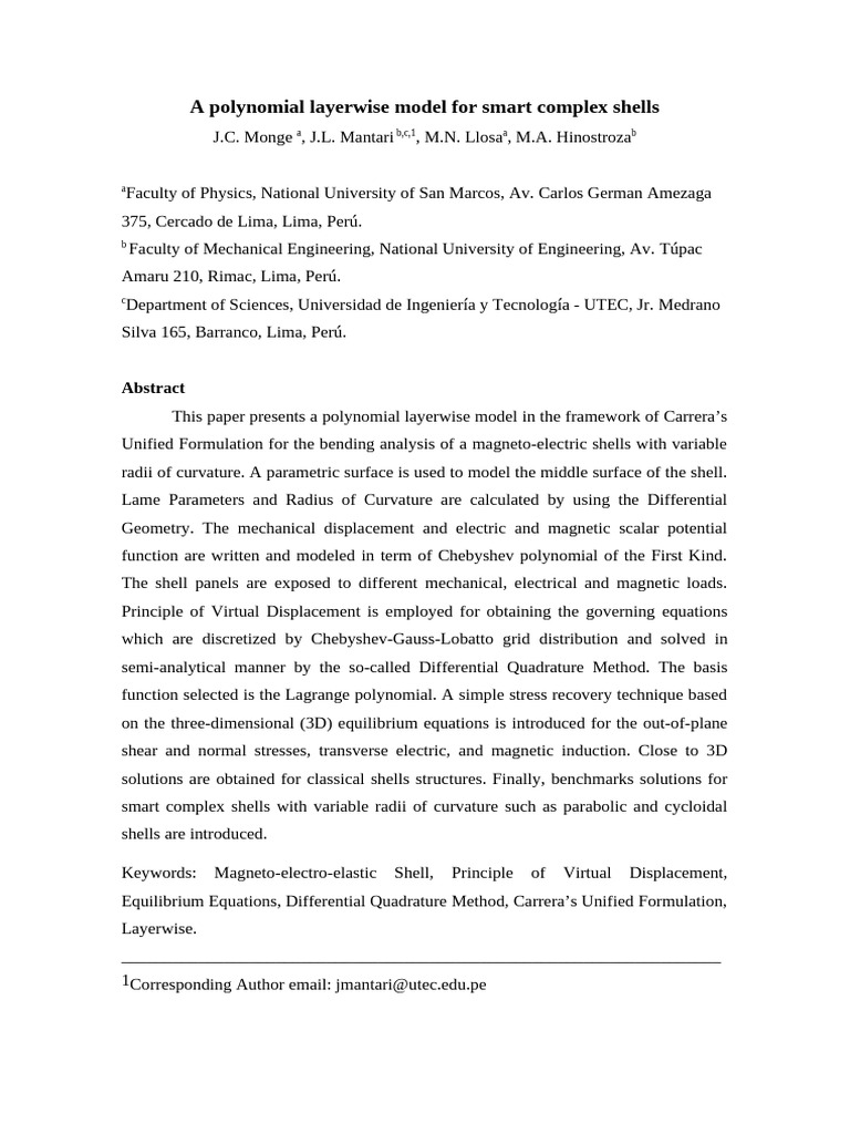 A Polynomial Layerwise Model For Smart Complex Shells | PDF | Bending ...