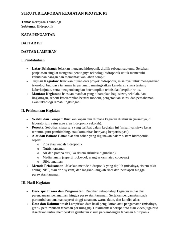 Strutur Laporan Kegiatan Proyek P5 | PDF | Teknologi & Rekayasa