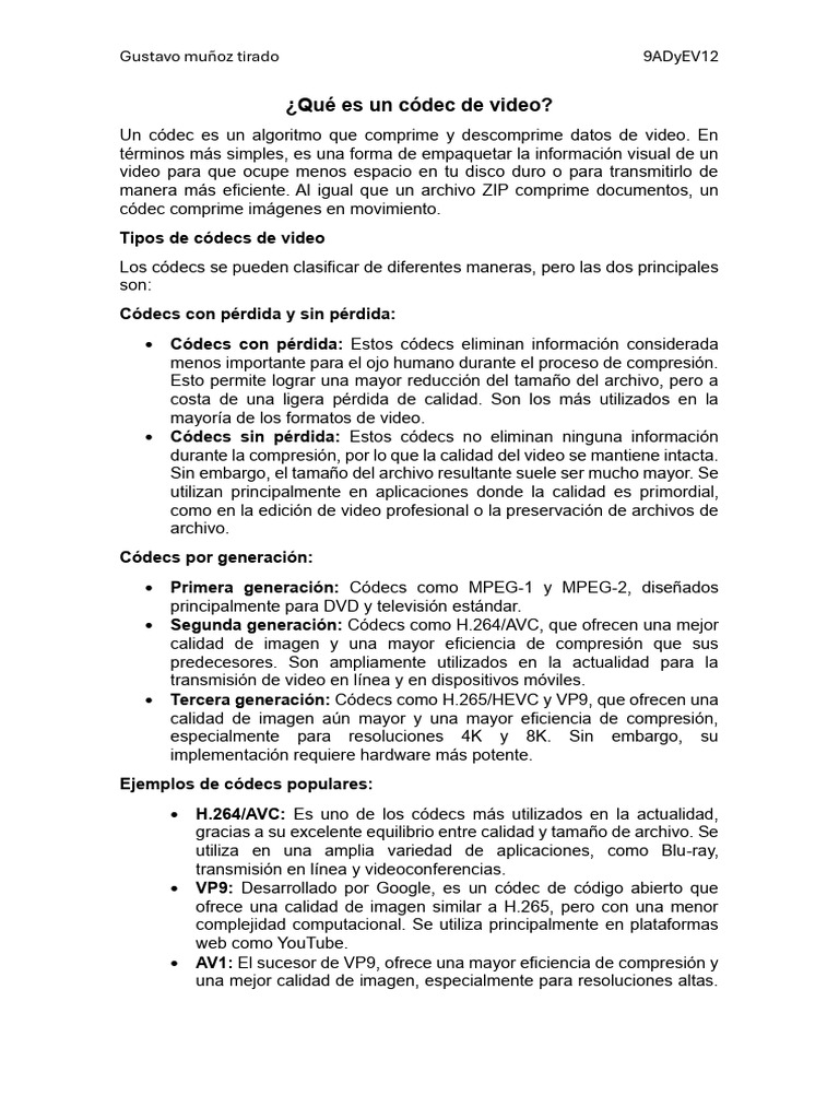 Guía Completa de Códecs de Video | PDF | Códec | Compresión de datos