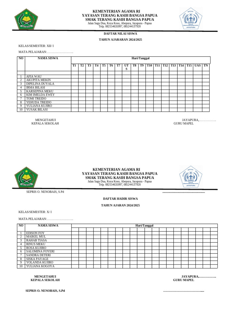 Daftar Nilai Siswa Pdf