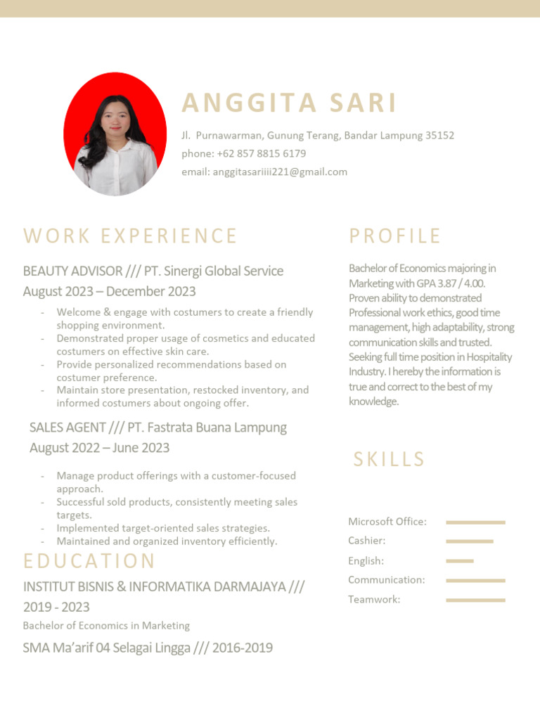 CV Anggita Sari | PDF | Career & Growth | Art