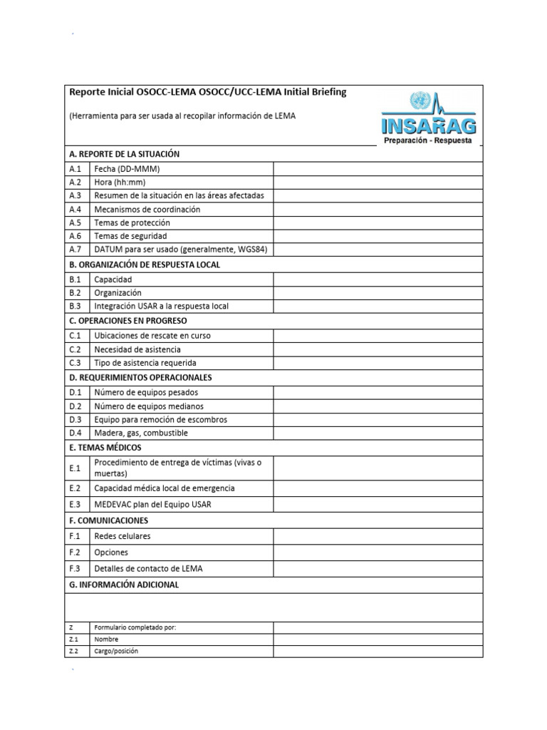 INSARAG Guidelines Vol 3, Annex B11 OSOCC-LEMA Initial Briefing (versiขn en espaคol) | PDF ...