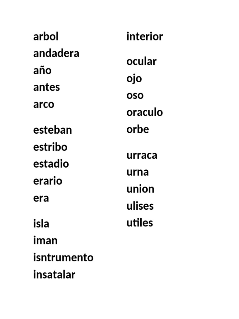 Palabras Con Las Vocales | PDF