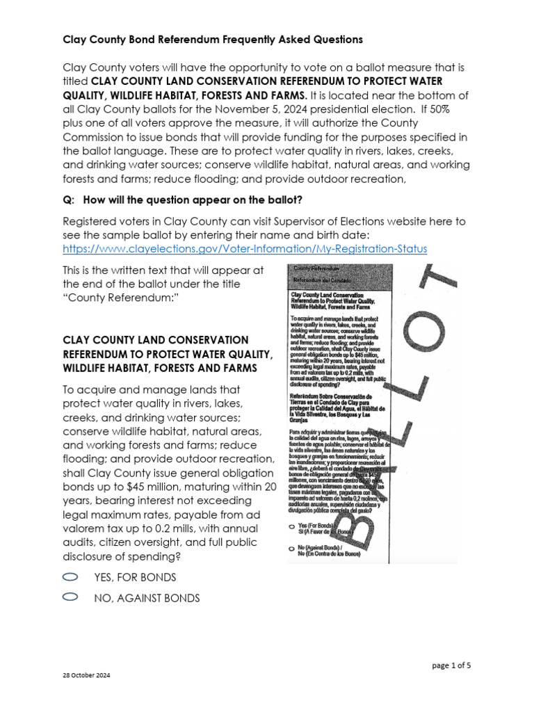 Clay County FL 2024 Ballot Measure FAQs | PDF | Early Voting | Elections