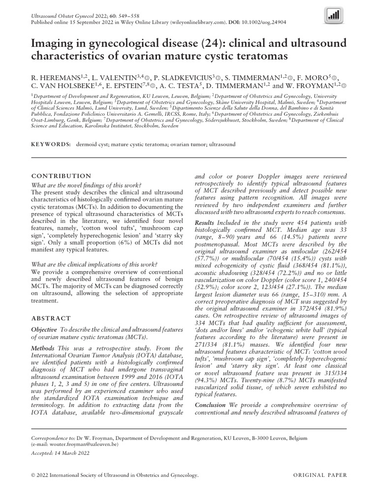 Ultrasound in Obstet Gyne - 2022 - Heremans - Imaging in Gynecological ...
