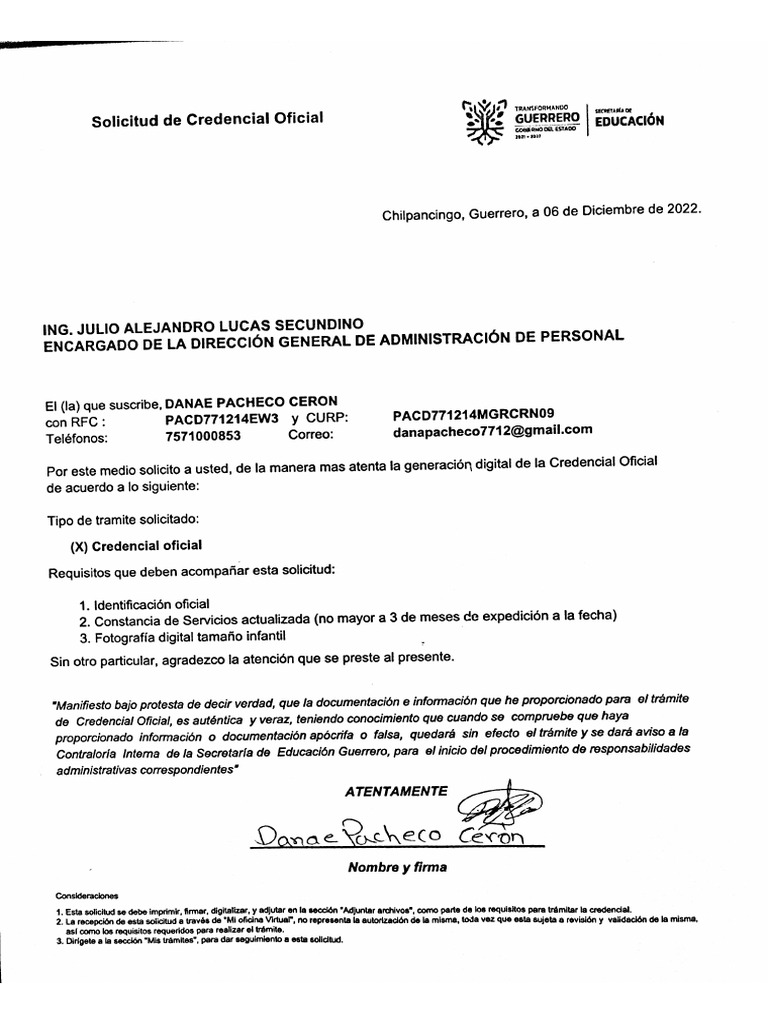 Solicitud Danae | PDF