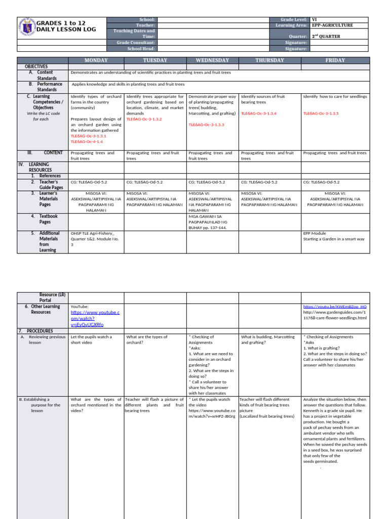 DLL - EPP 6 - Q1 - W3-For Print | PDF | Trees | Grafting