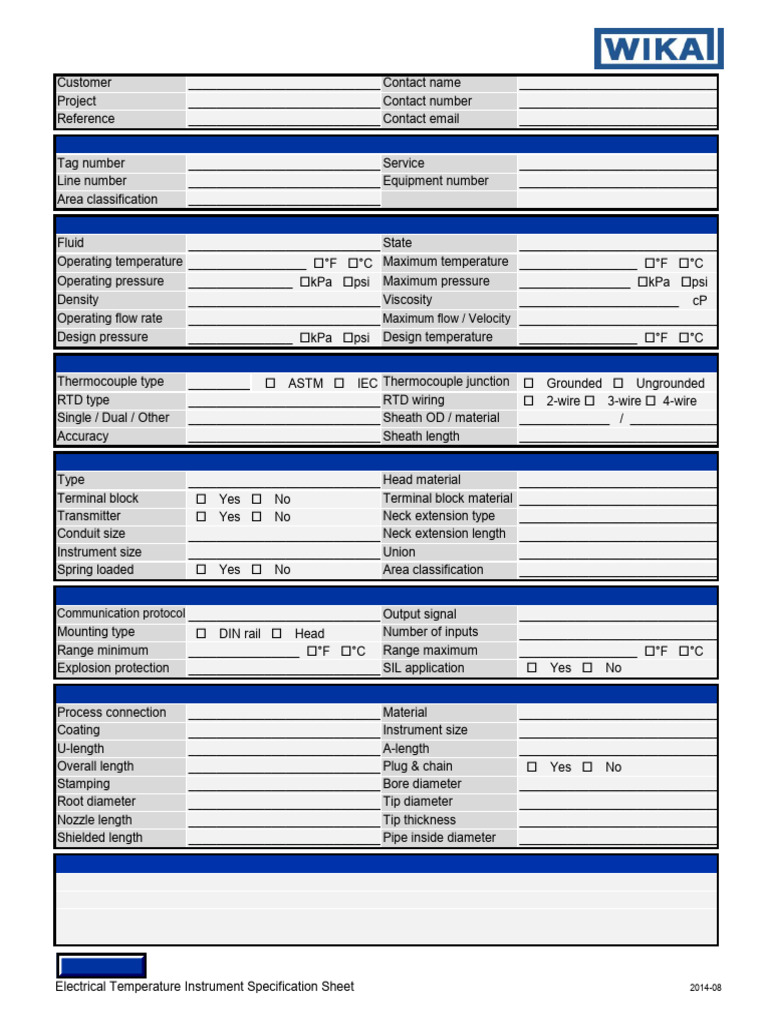 Instrument Spec Sheet | PDF | Thermocouple | Building Engineering