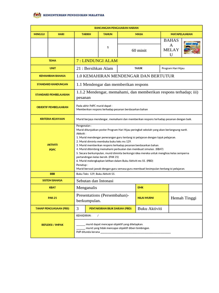 RPH BM THN 1 Unit 21 | PDF