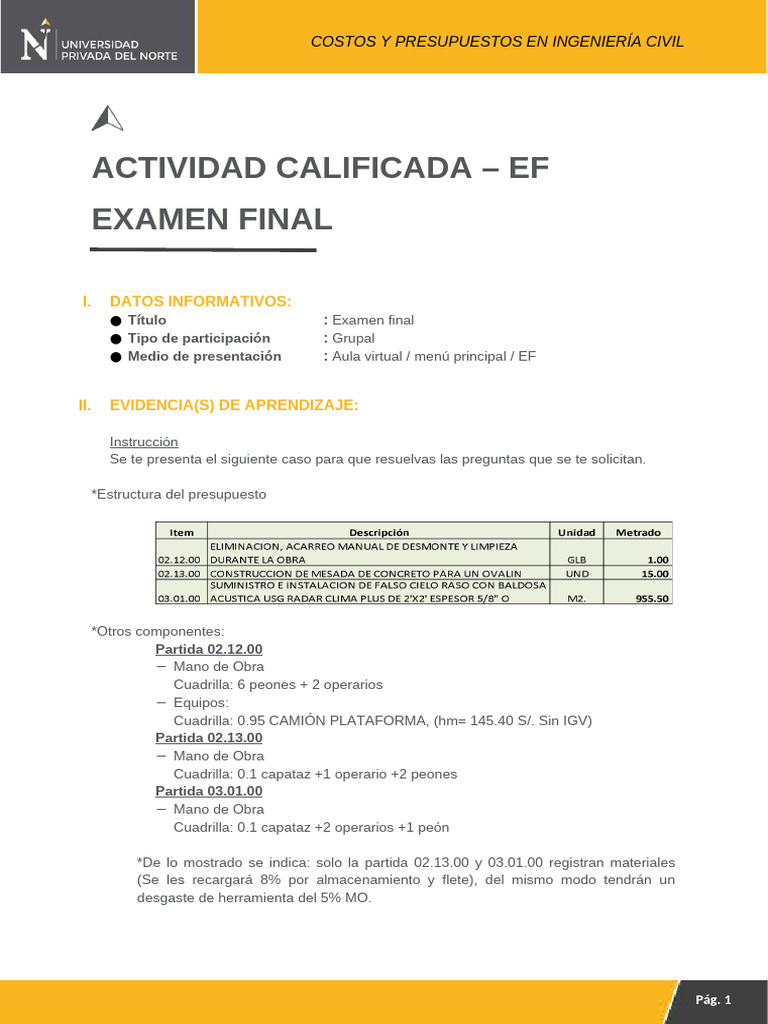 24A EF COSTOS Y PRESUPUESTOS ING CIVIL_1 | PDF | Presupuesto | Evaluación de impacto ambiental