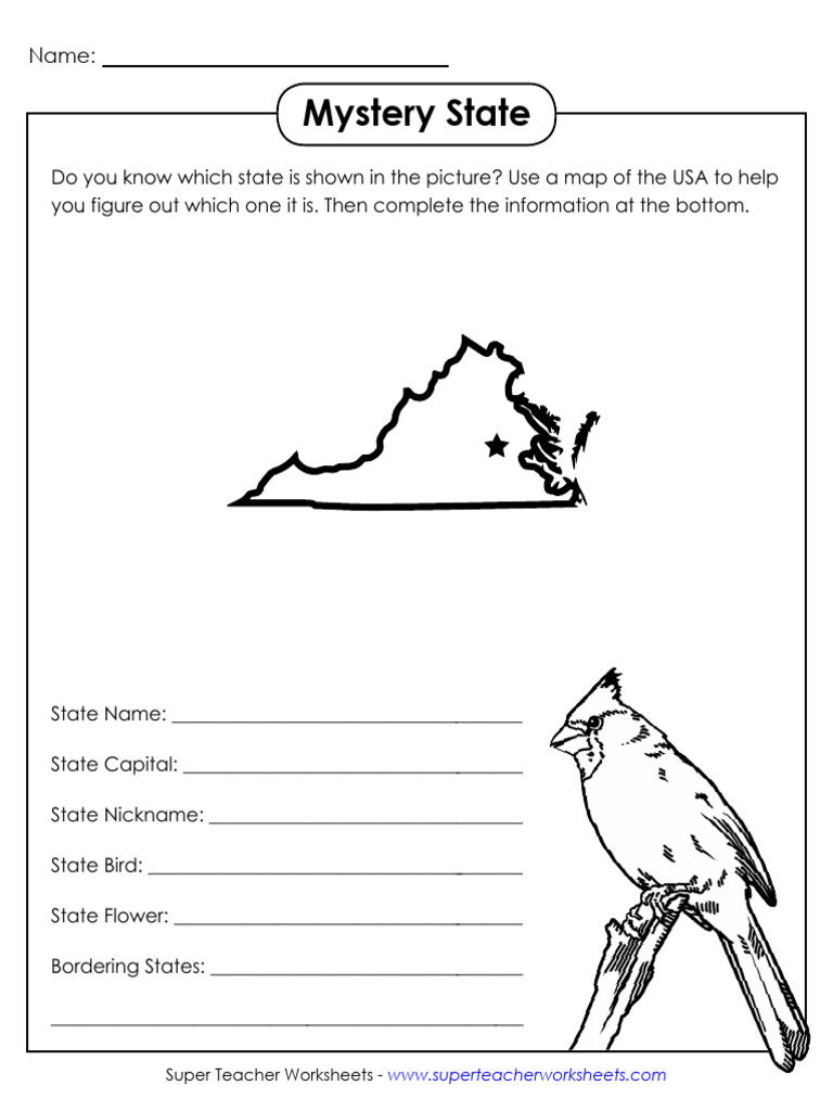 Mystery State Worksheet for Kids | PDF