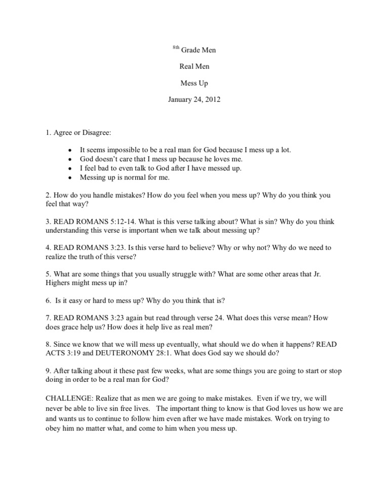1-24-12 Real Men Mess Up | PDF | Self-Improvement