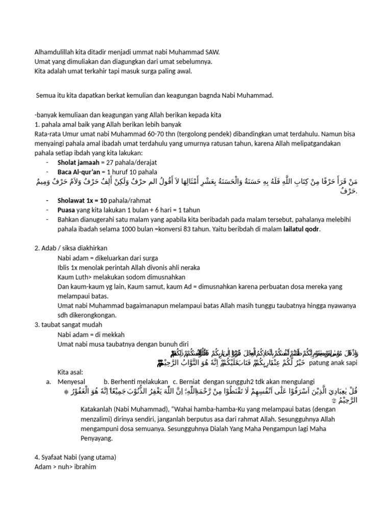 Keutamaan Umat Nabi Muhammad SAW | PDF
