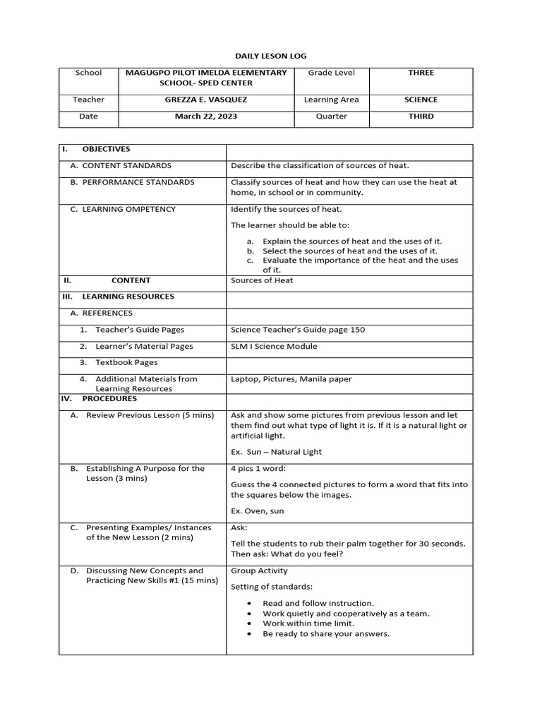 DAILY LESON LOG Science | PDF | Heat | Fuels