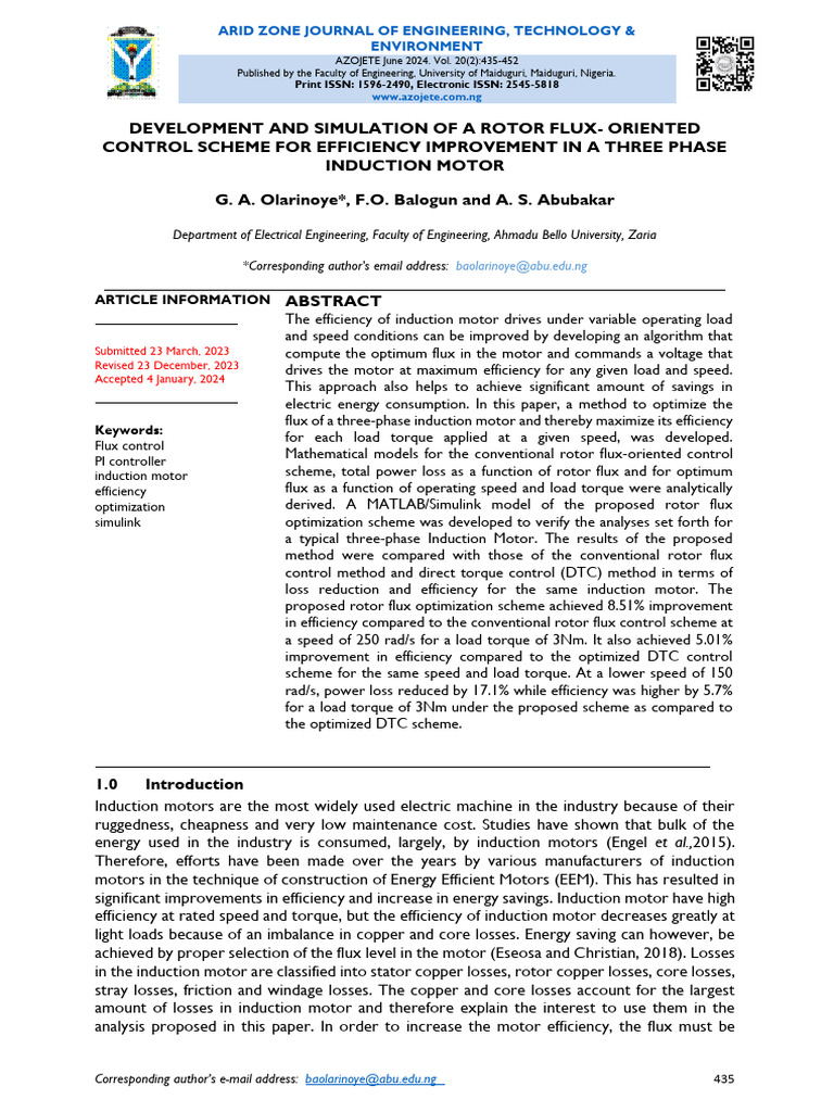 Three Phase Motor Flux Optimization Pdf Electric Motor Electromagnetic Induction
