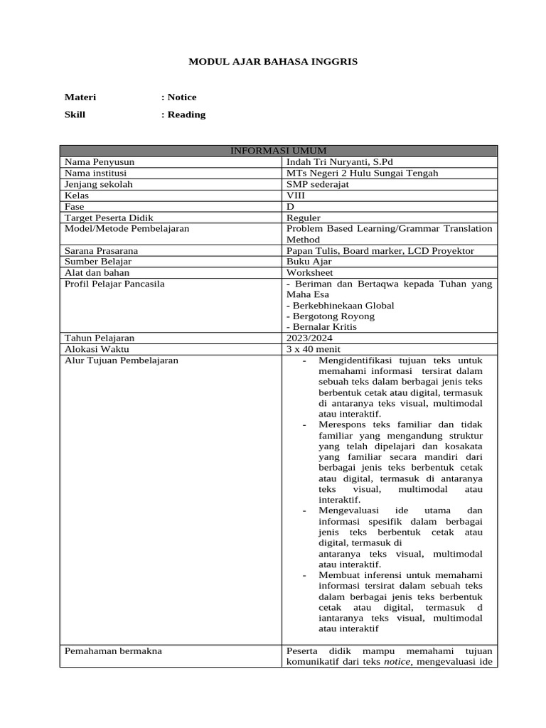Modul Ajar Notice 1 | PDF | Karier & Perkembangan