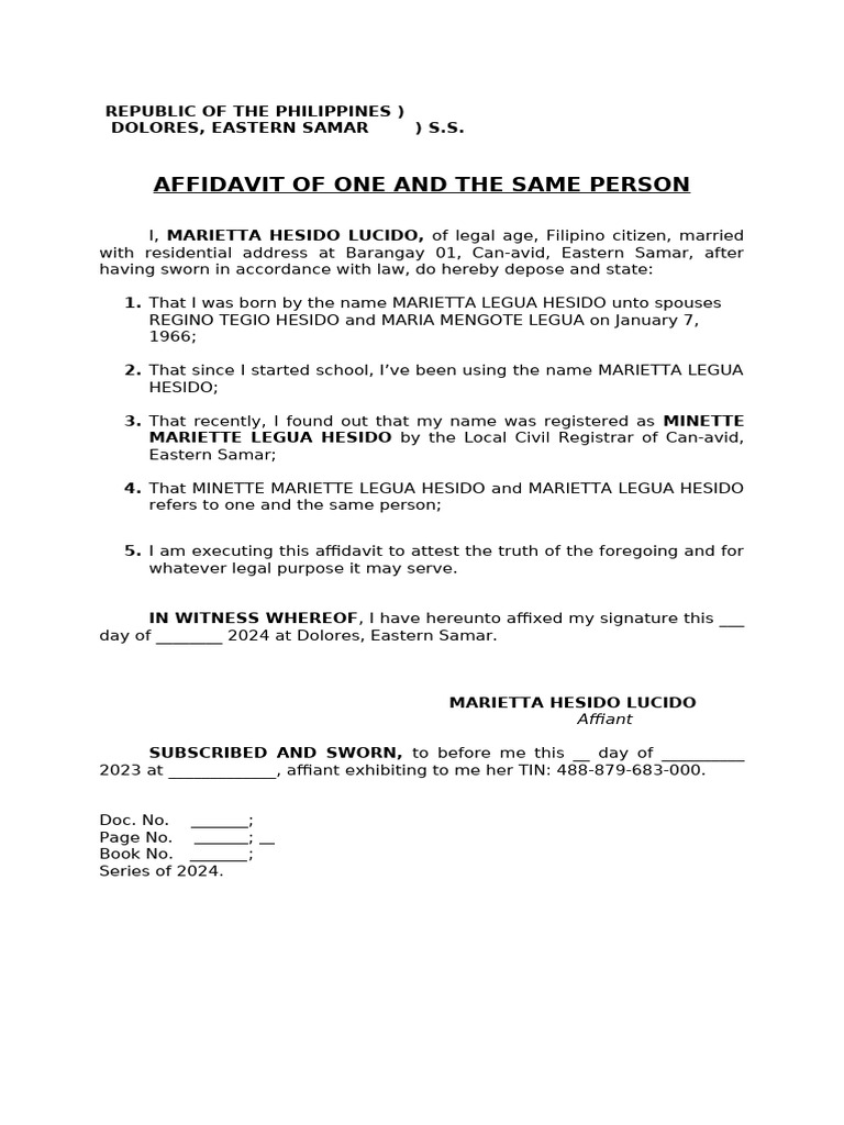 Affidavit of Name Clarification | PDF