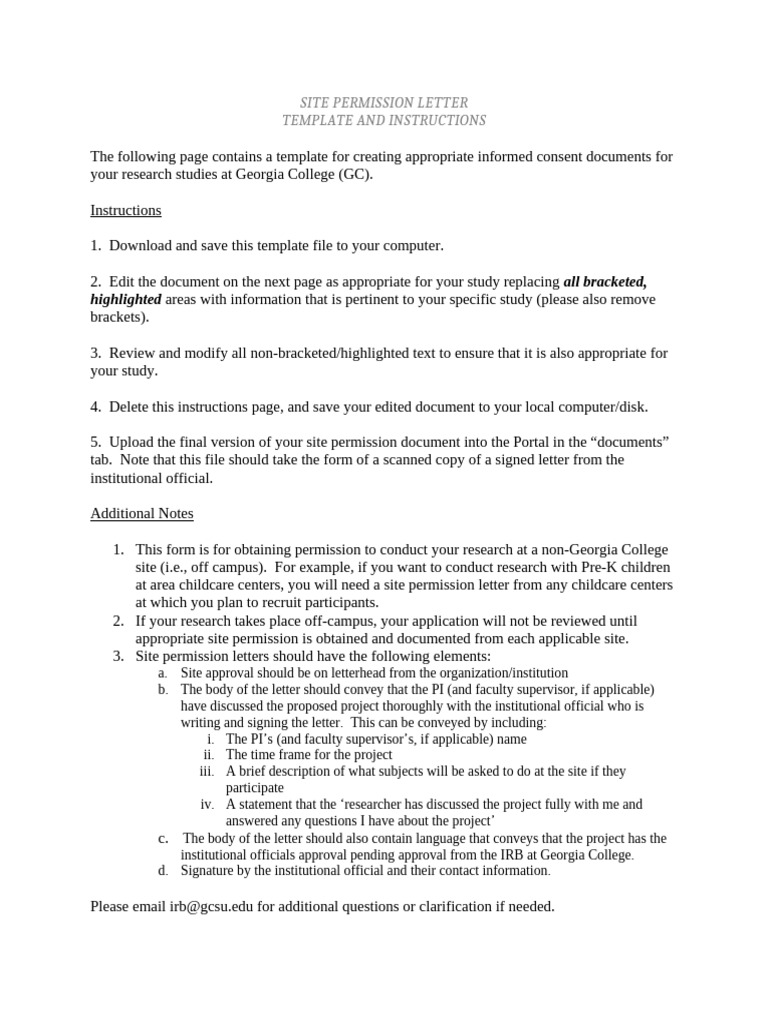 Site Permission Letter Template, 6.23.16 | PDF | Computer File | Computing